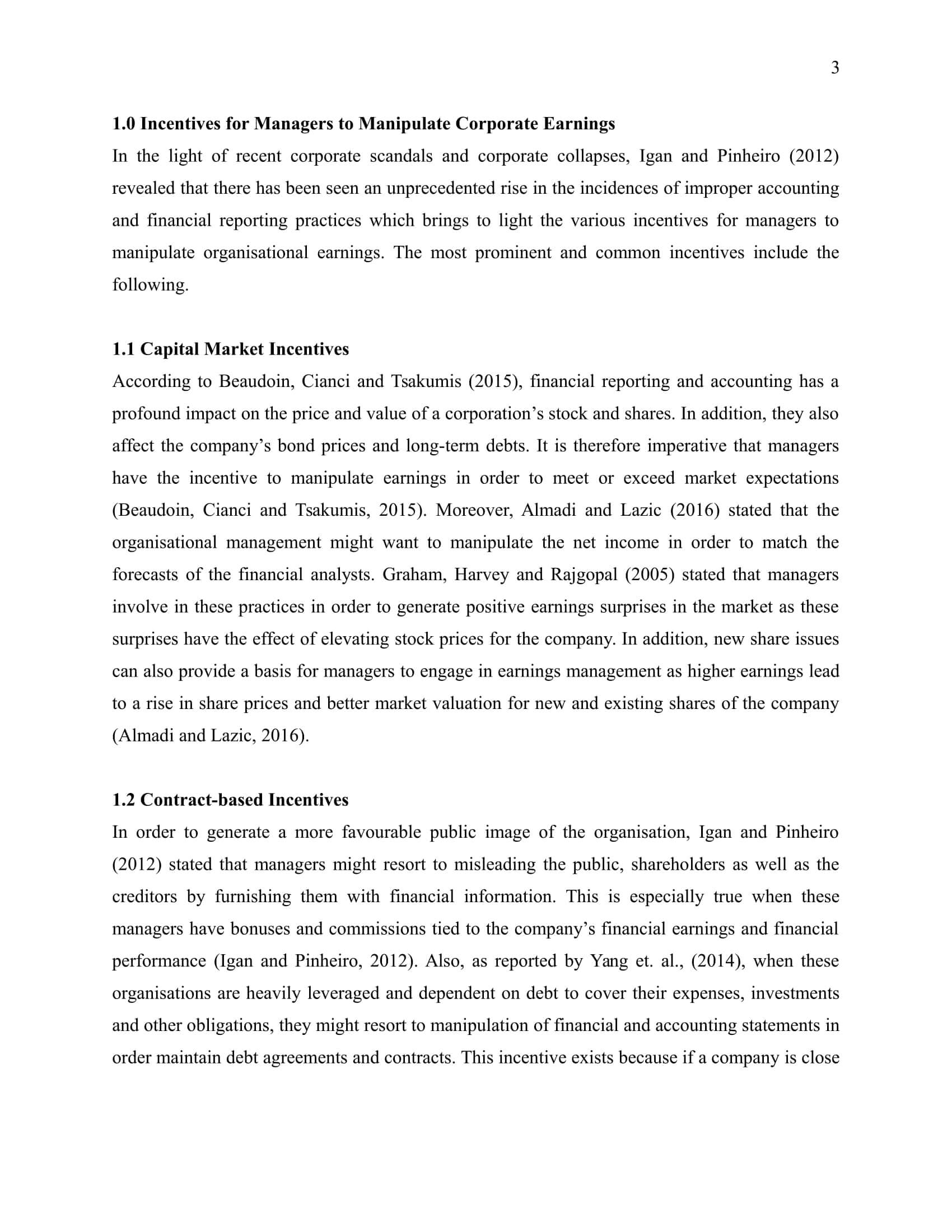 Incentives for Managers to Manipulate Corporate Earning Incentives for Managers to Manipulate Corporate Earning